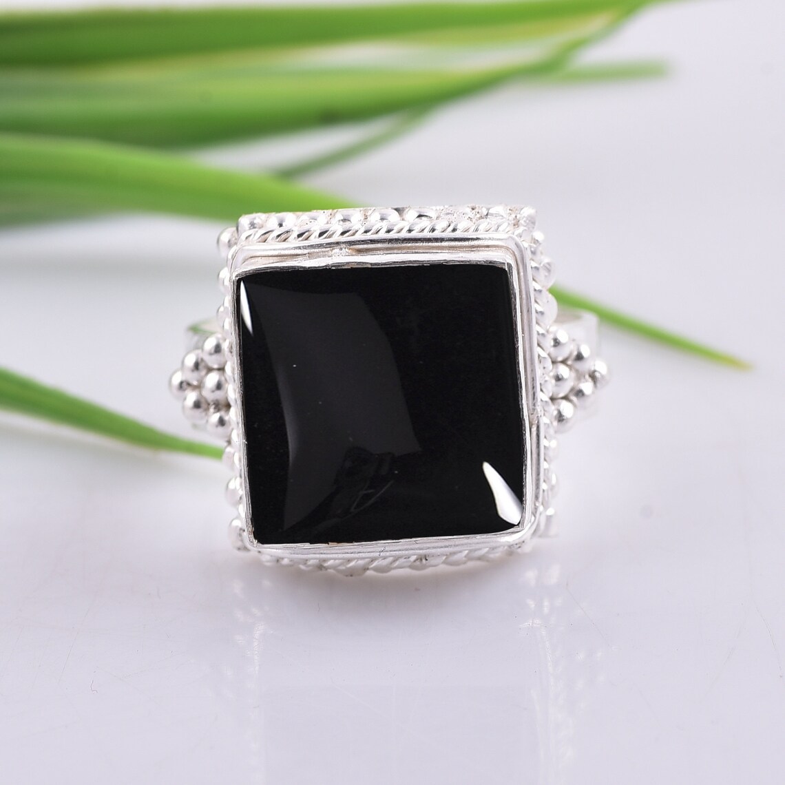 Square Black Onyx Ring – Handmade 925 Sterling Silver, Vintage Bridal ...