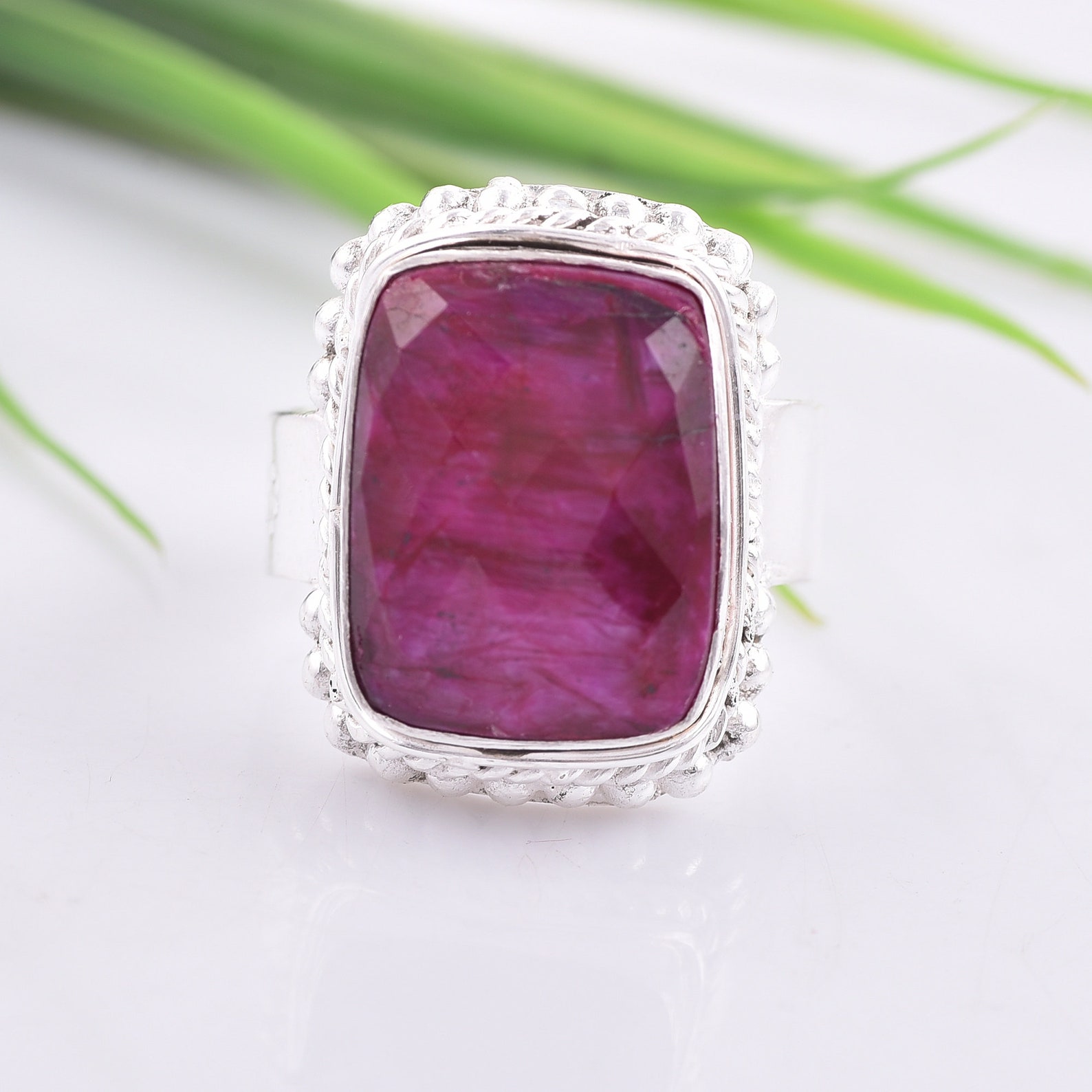 Solid Silver Red Beryl Ringboho Statement Ring Red Beryl - Etsy