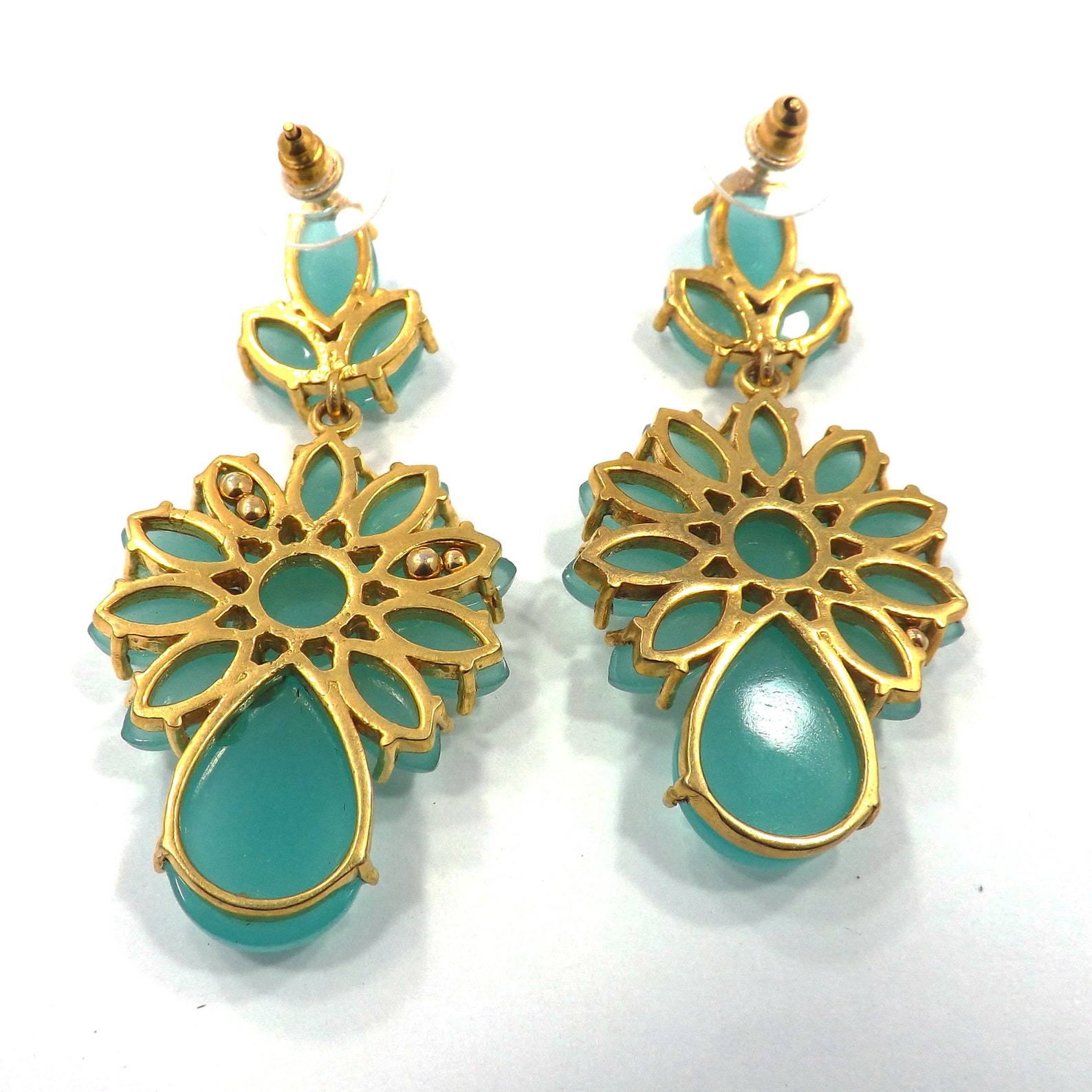 Aqua Chalcedony Gold Plated Earrings, 925 Sterling Silver, Wedding ...