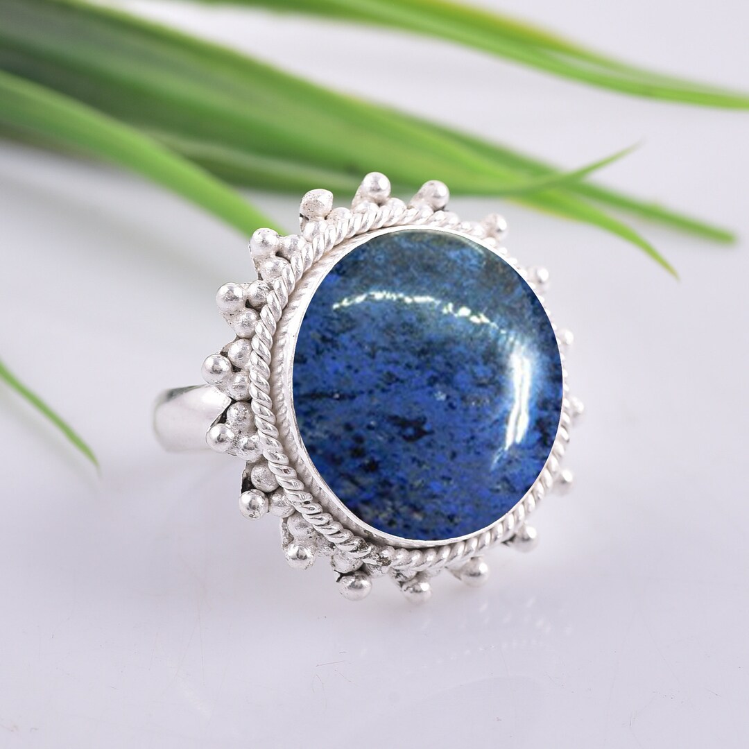 Handmade Dumortierite Sterling Silver Ring, Round Gemstone - Etsy