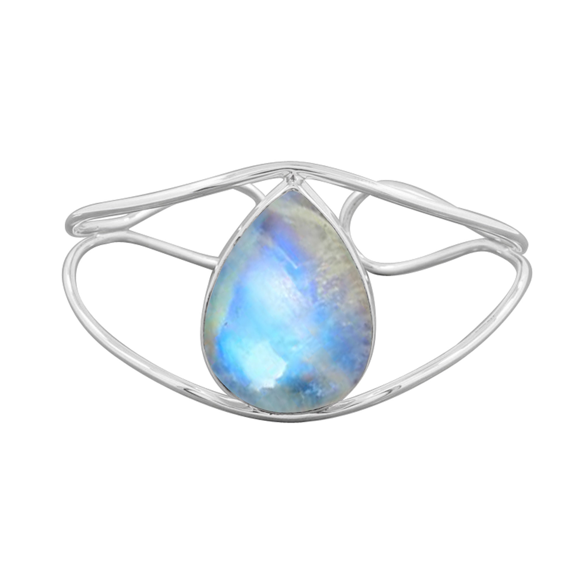 Natural Blue Fire Moonstone Cuff Bangle Rainbow Moonstone - Etsy