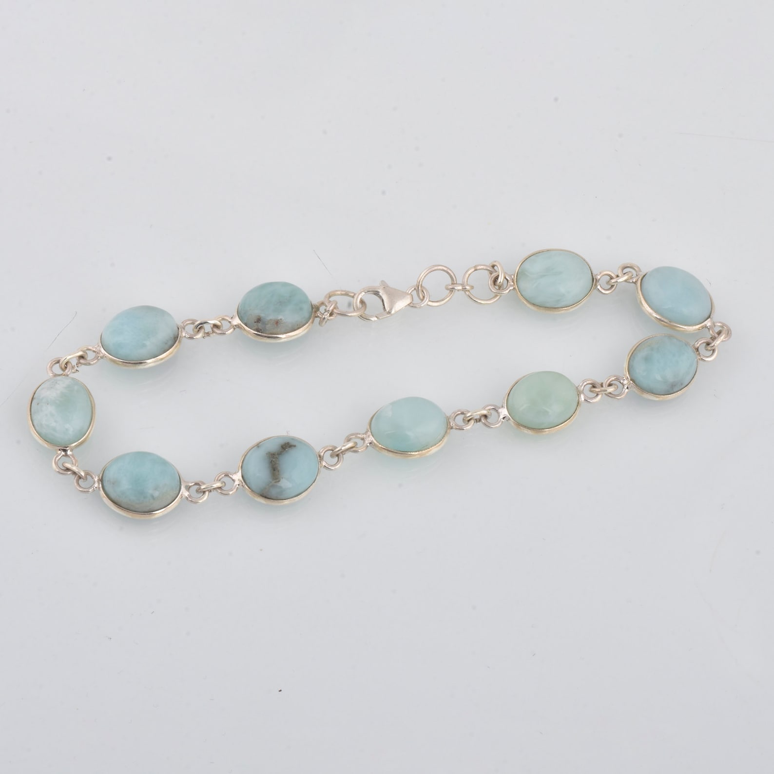 Amazing Solid Silver Larimar Gemstone Bracelet - Sterling Silver ...