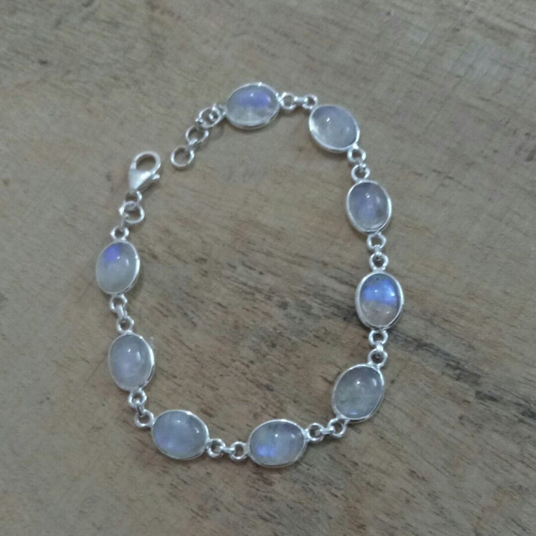 Natural Rainbow Moonstone 925 Sterling Silver Bracelet – Handmade ...