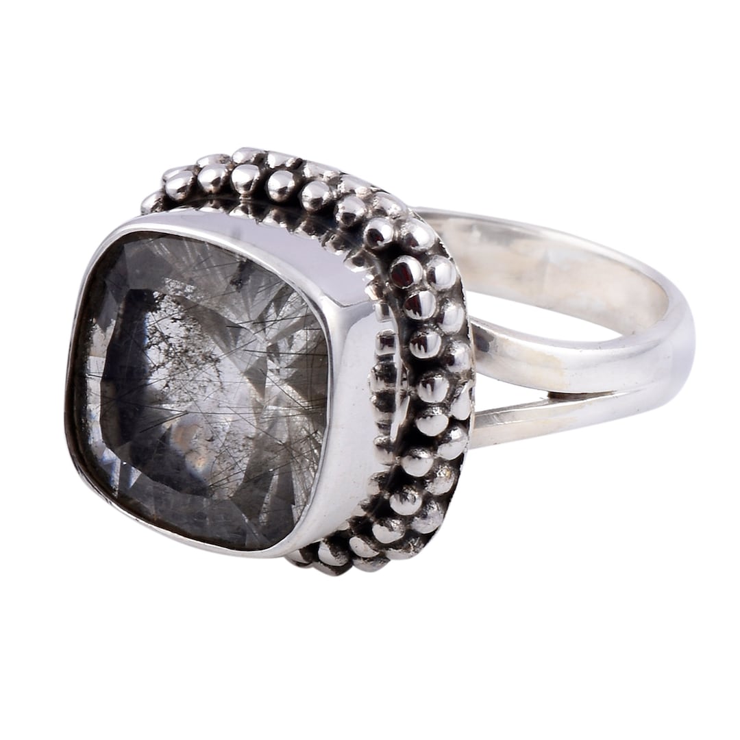 Natürlicher schwarzer Rutilquarz 925 Sterlingsilberring ...