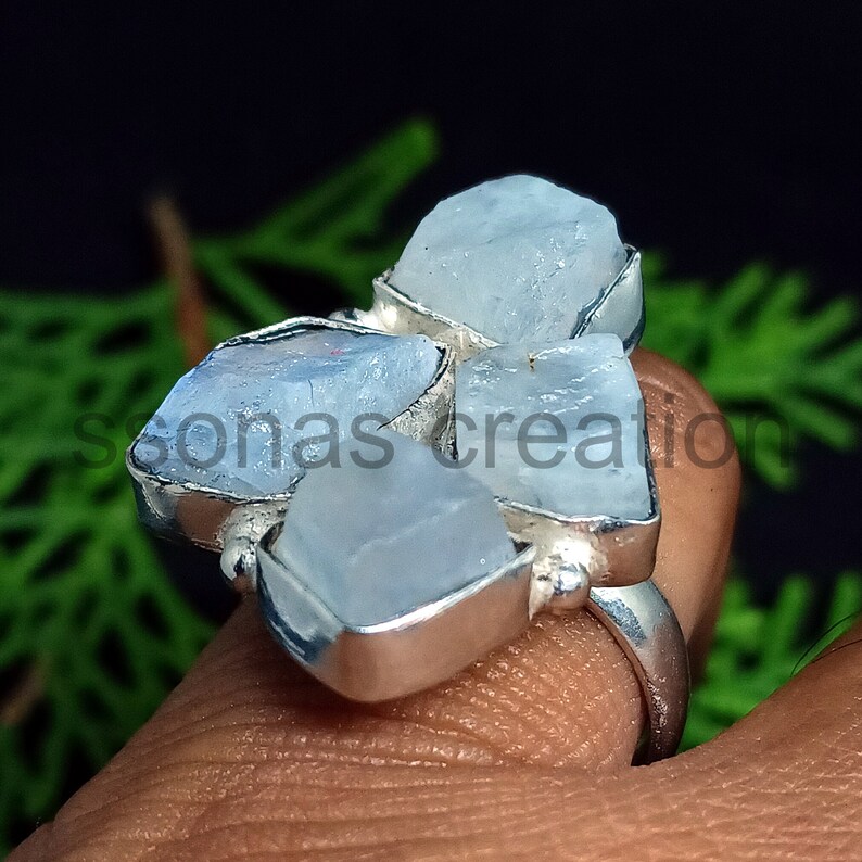 Raw Rainbow Moonstone Adjustable 925 Sterling Silver Ring Rainbow ...