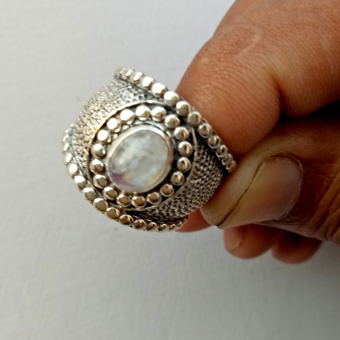 Natural Rainbow Moon Stone Ring - 925 Sterling Silver Ring - Solid ...