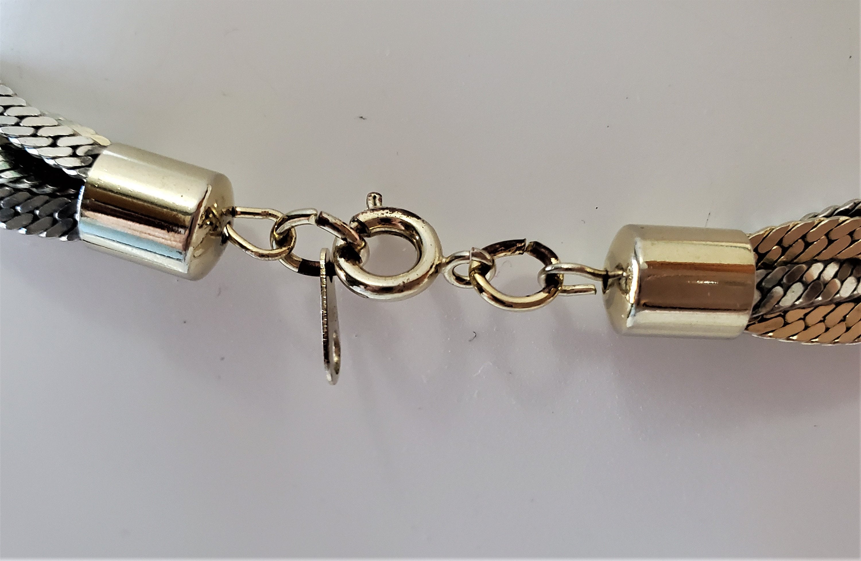 2 Tone Herringbone Chain Necklace Vintage Dangler Marked Korea - Etsy