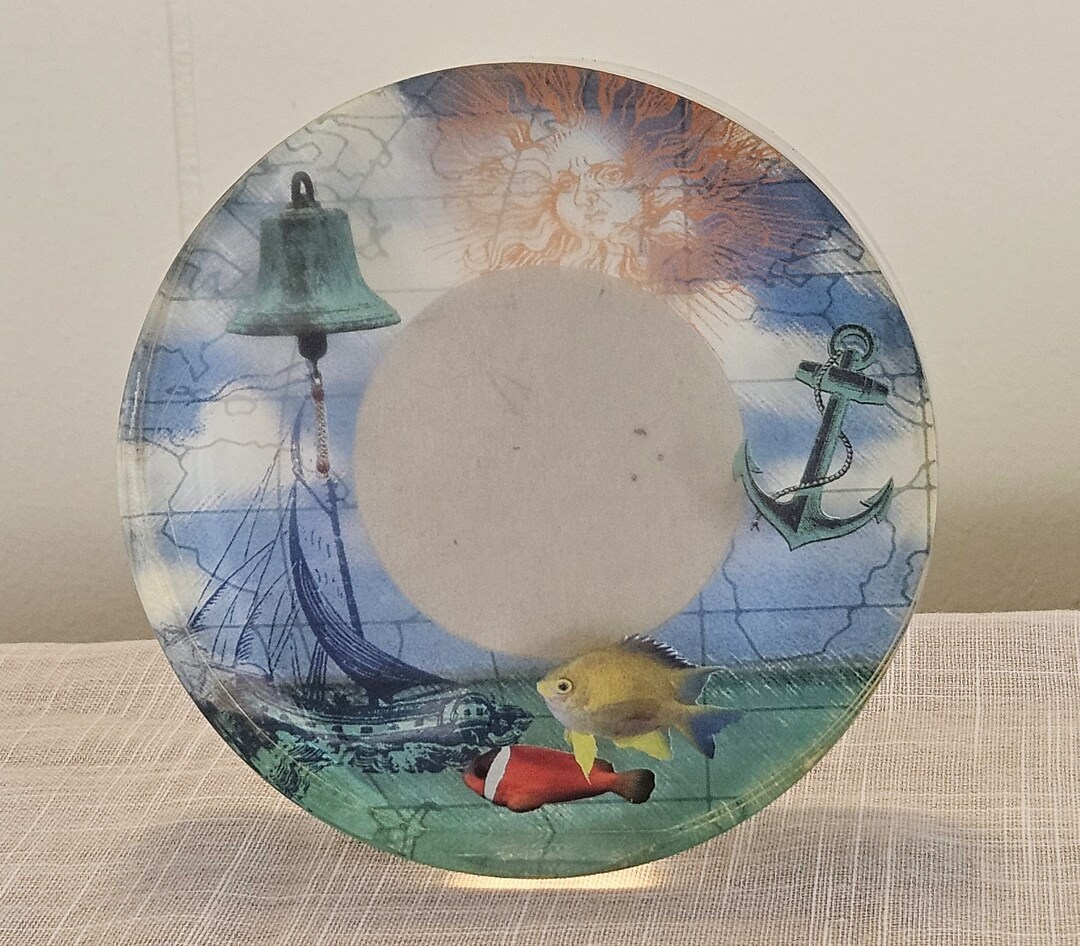 3D Round Acrylic Ocean Themed Photo Picture Frame Featuring an Anchor ...