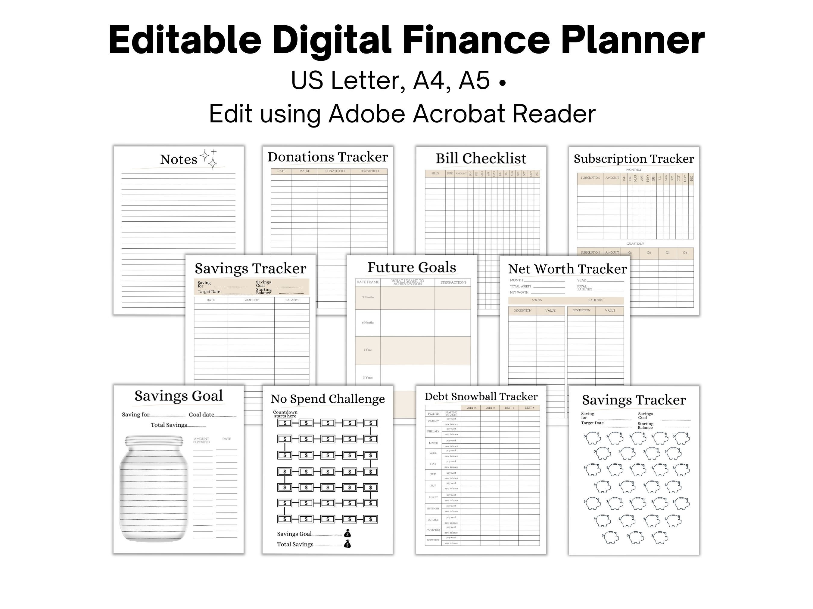 Digital Finance Planner | Editable Digital Finance Planner | Digital ...