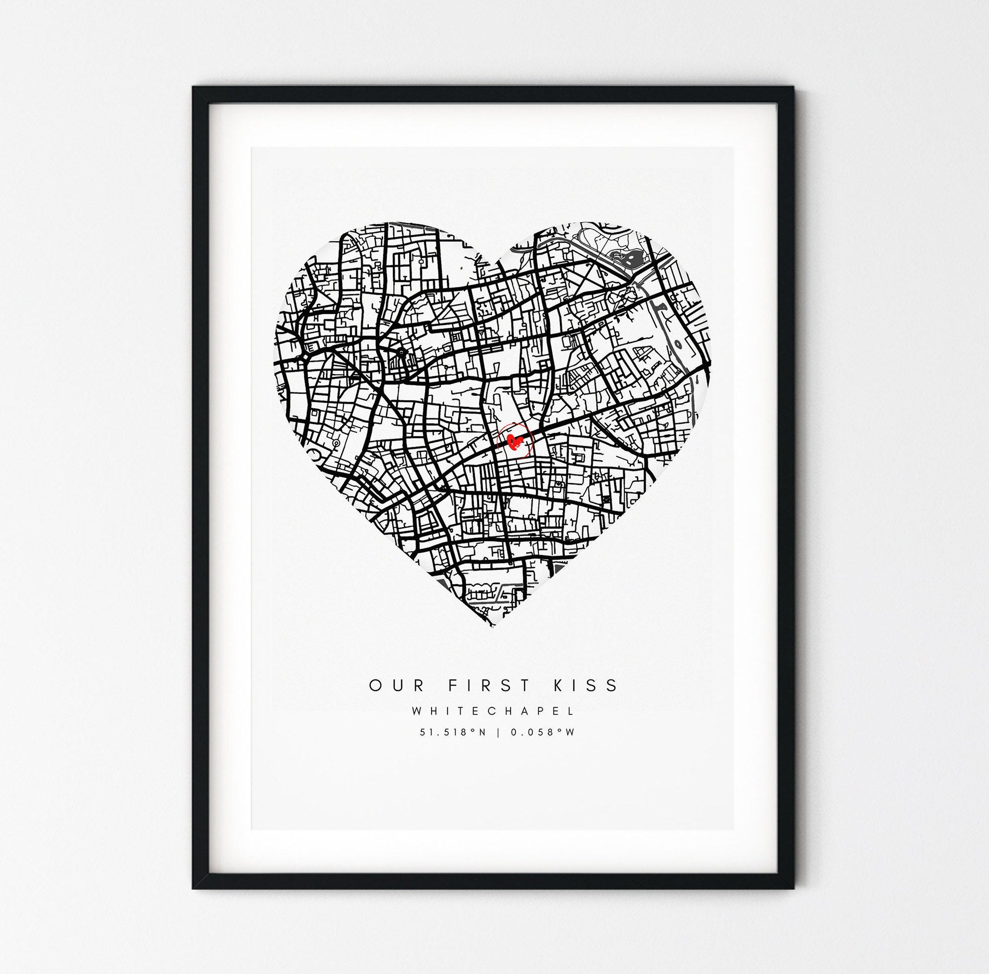 Custom Heart Map Print First Kiss Mappersonalised - Etsy