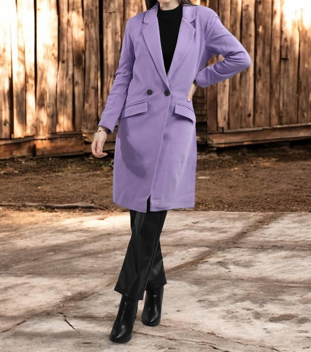 Purple Stylish Wool Blend Overcoat for Women | Vintage-inspired Long ...