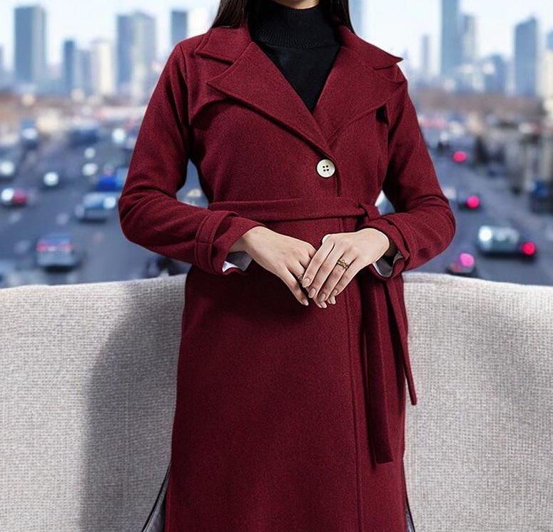 Maroon Wool Coat, Military Coat, Women's Coat, Long Wool Coat, A-line ...