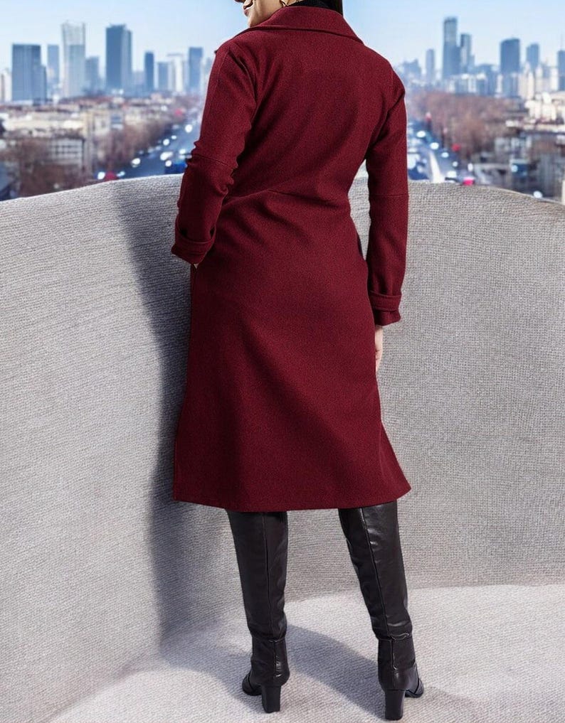Maroon Wool Coat, Military Coat, Women's Coat, Long Wool Coat, A-line ...