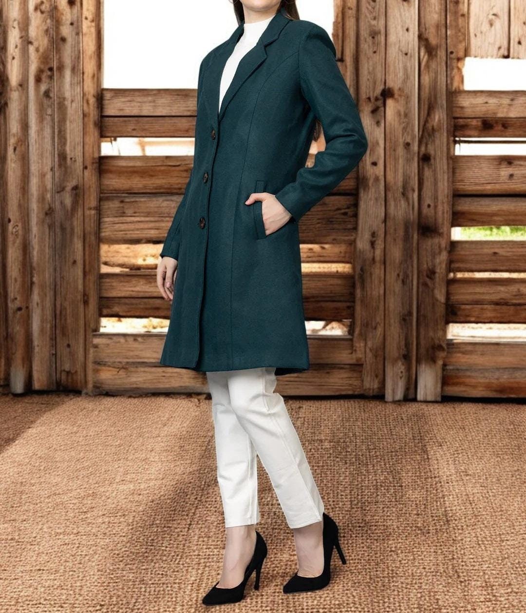 Girls' Winter Wool Blend Bottle Green Overcoat Classic Vintage Style ...