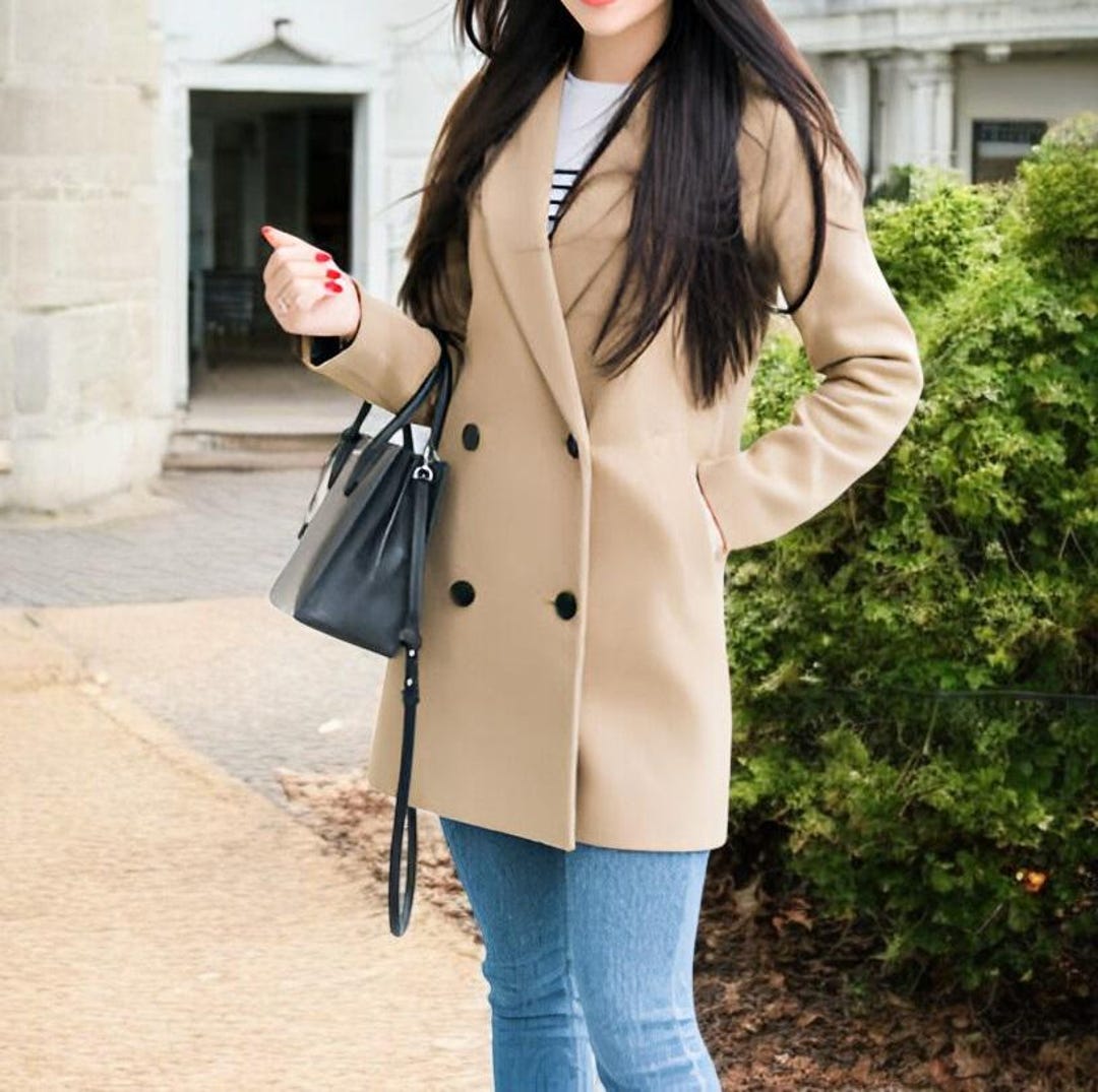 Button-up Long Cream Wool Coat for Women Elegant Vintage Winter Jacket ...