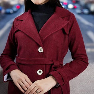 Maroon Wool Coat, Military Coat, Women's Coat, Long Wool Coat, A-line ...