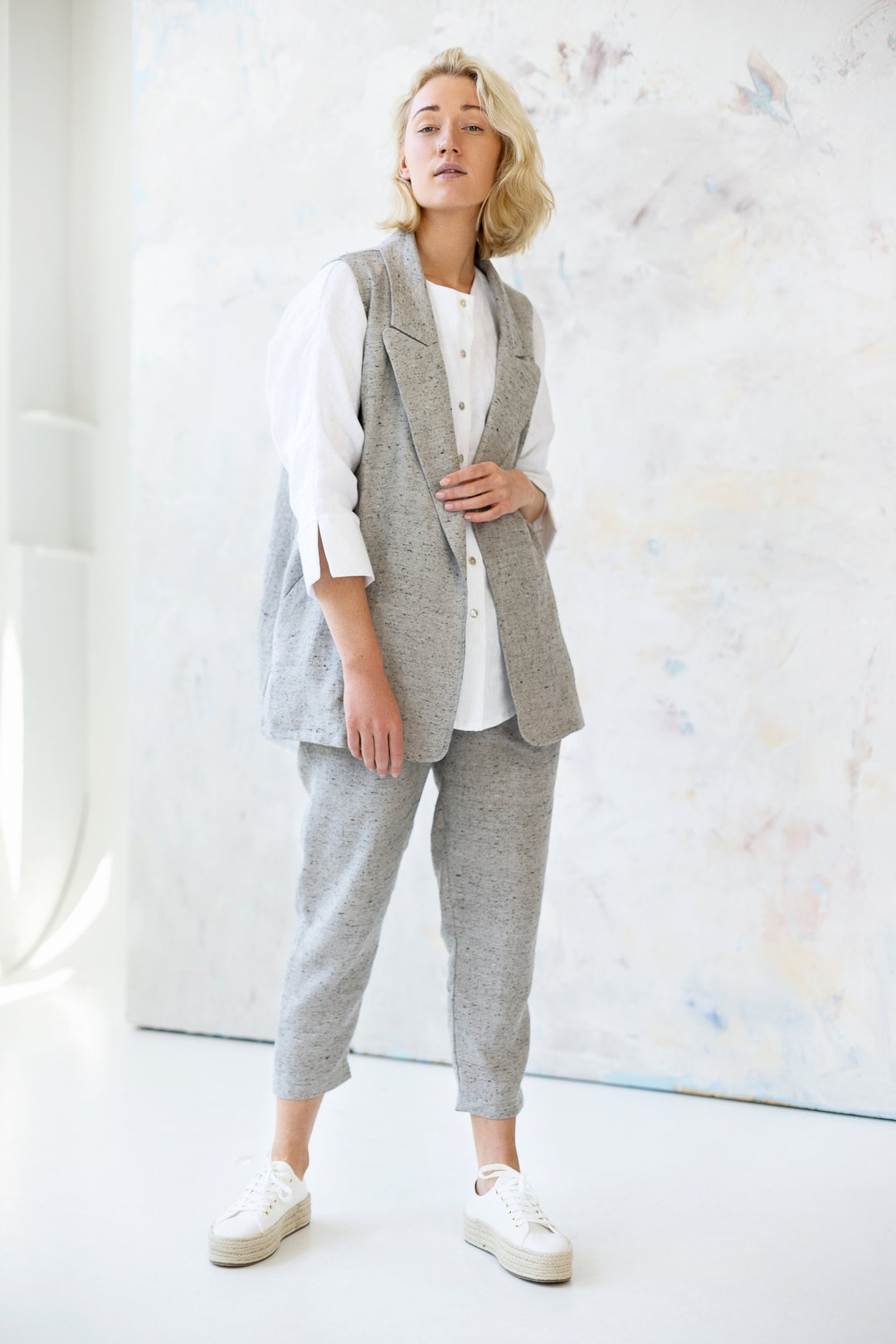 Gray Linen Vest, Long Linen Cardigan Vest With Pockets - Etsy