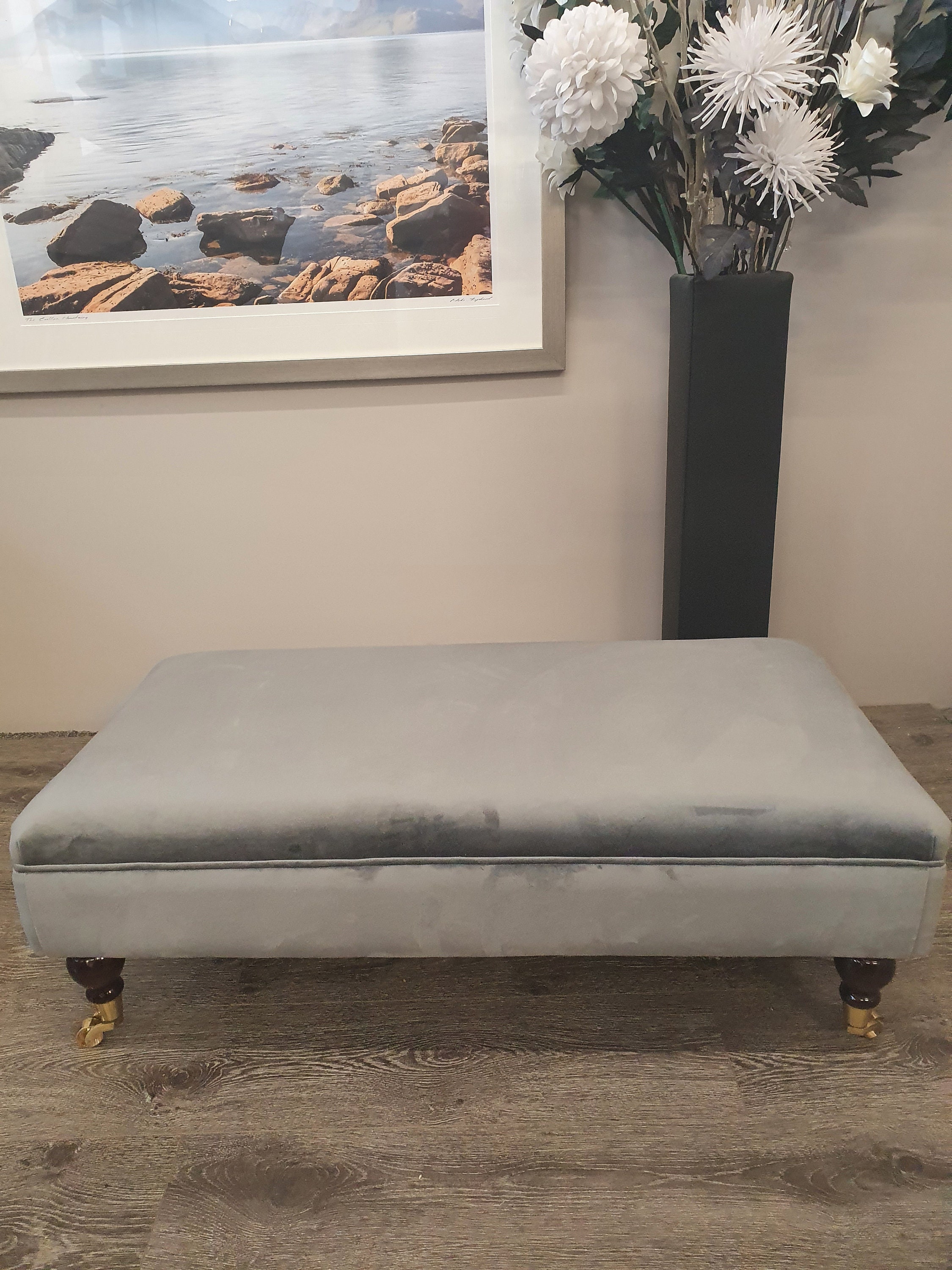 Santorini Soft Velvet Footstool. Large Plain Top Footstool Coffee Table ...