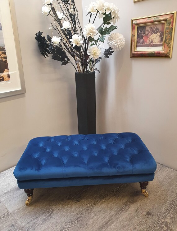 Royal blue velvet footstool store