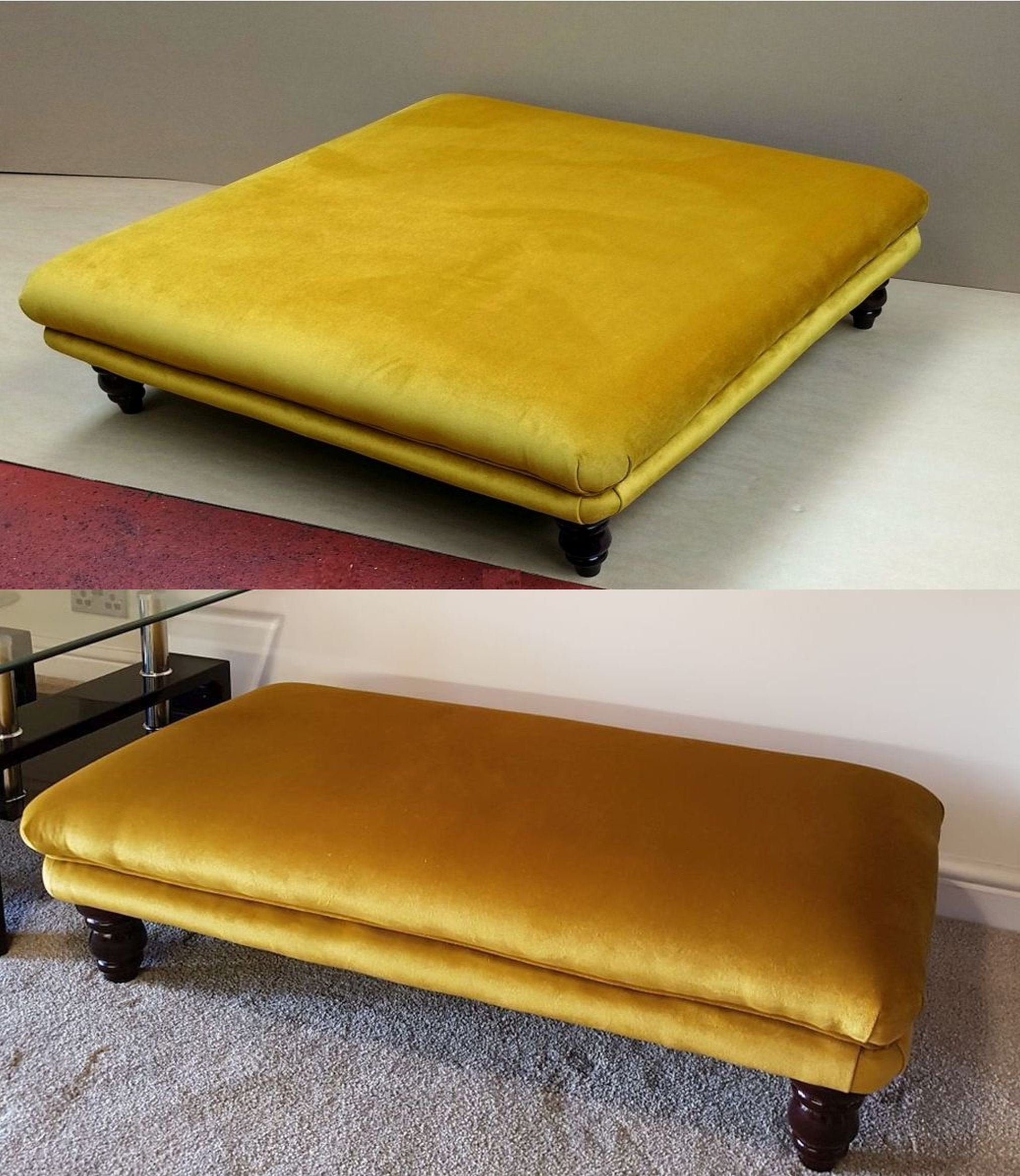 Velvet Footstool. Extra Large Balmoral Footstool Coffee Table Gold Teal ...