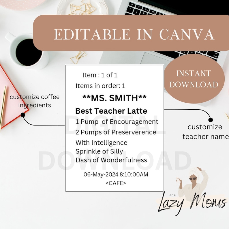 EDITABLE Teacher Fuel Coffee Cup Label | CUSTOM Coffee Cup Label ...