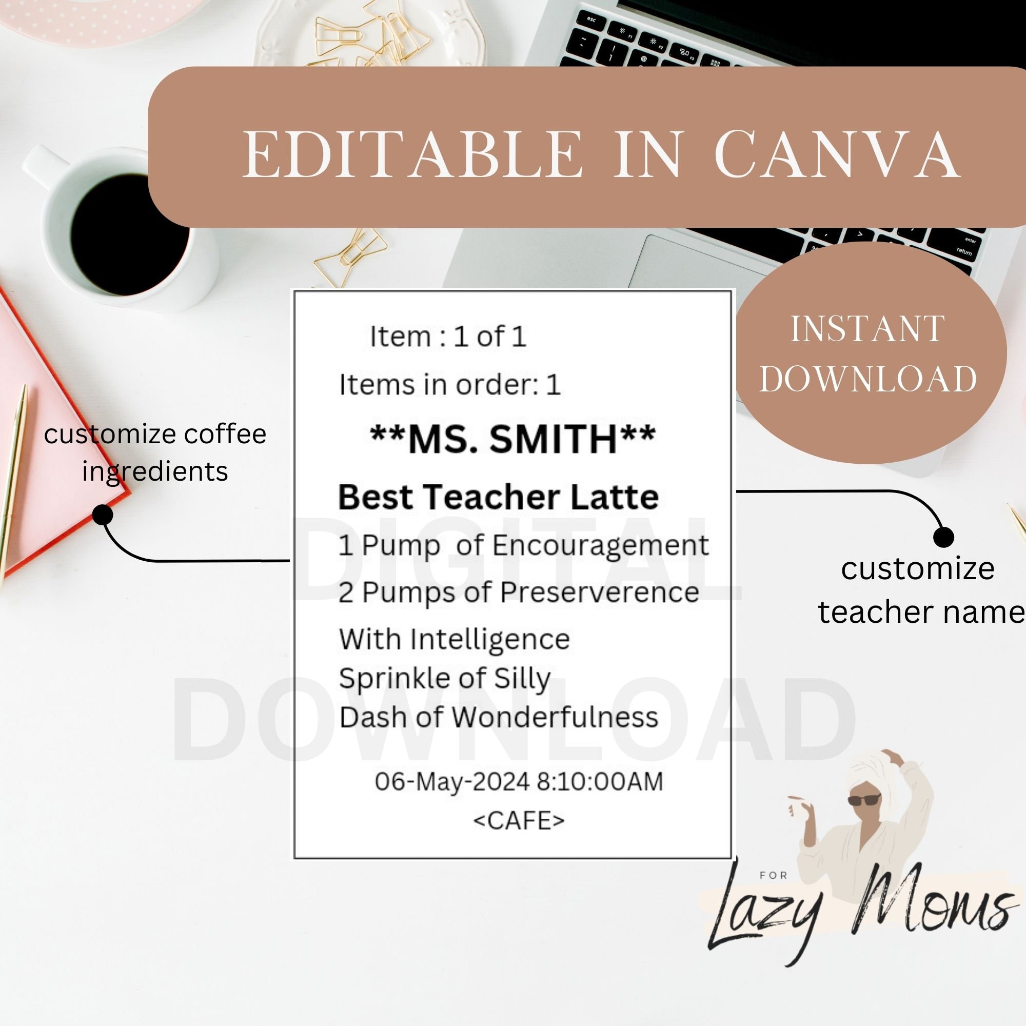 EDITABLE Teacher Fuel Coffee Cup Label | CUSTOM Coffee Cup Label ...