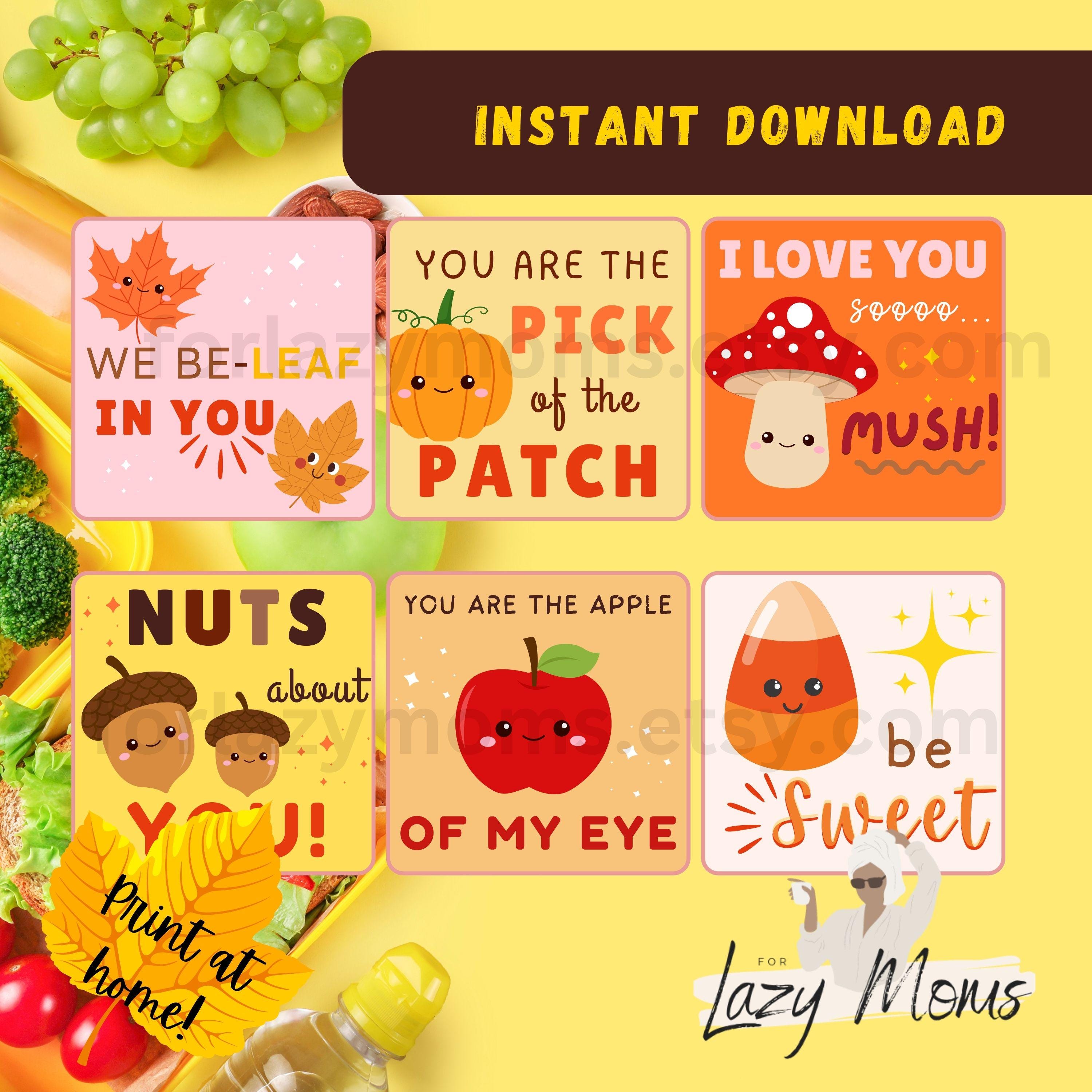 FALL THEMED Lunchbox Notes, Printable Lunchbox Notes, Halloween Lunch ...