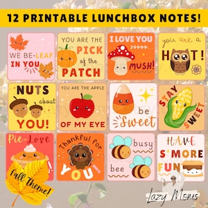 FALL THEMED Lunchbox Notes, Printable Lunchbox Notes, Halloween Lunch ...