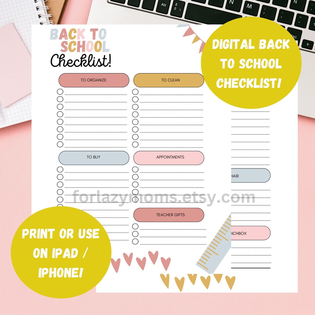 Digital BACK TO SCHOOL Checklist, Pdf Printable Back to School ...