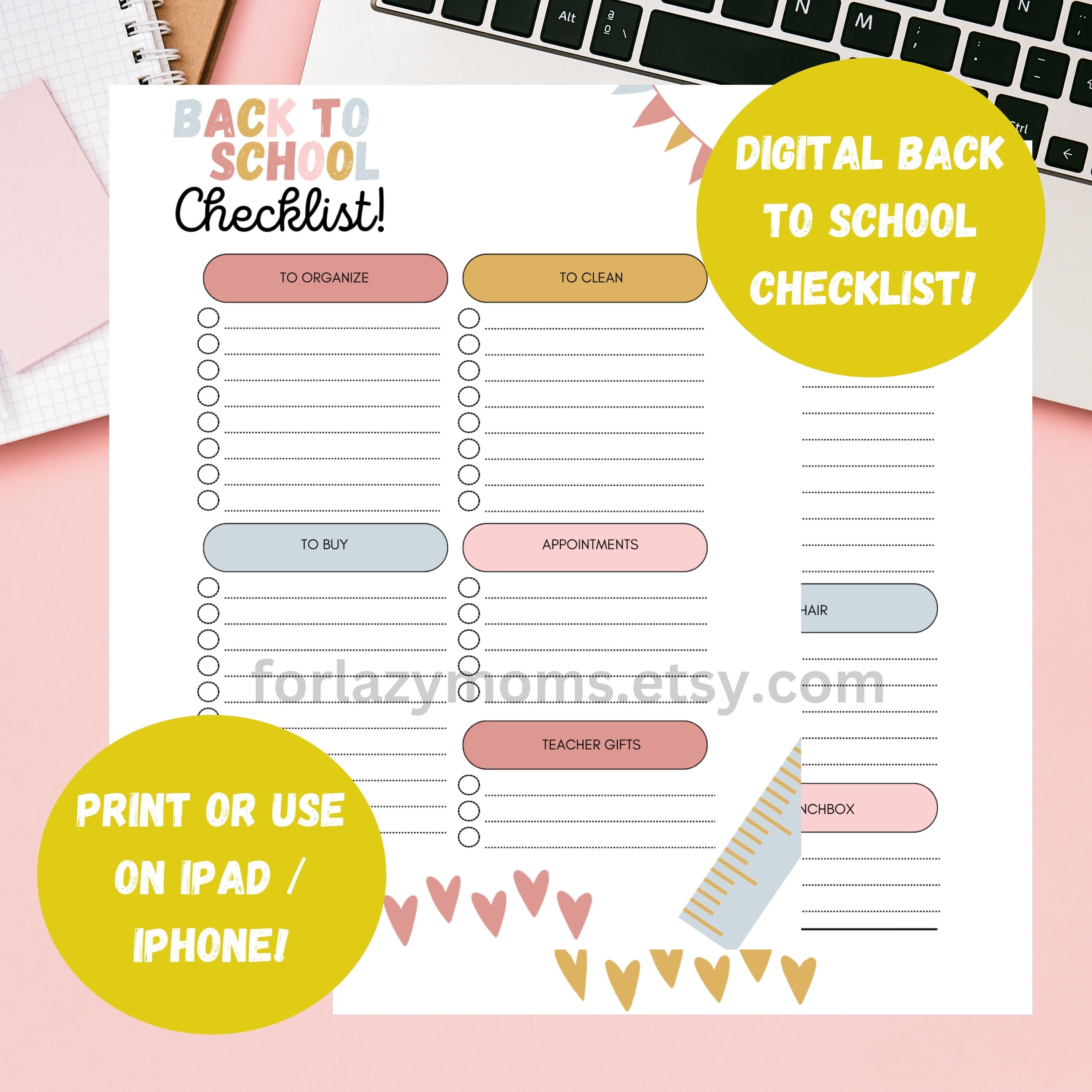 Digital BACK TO SCHOOL Checklist, Pdf Printable Back to School ...