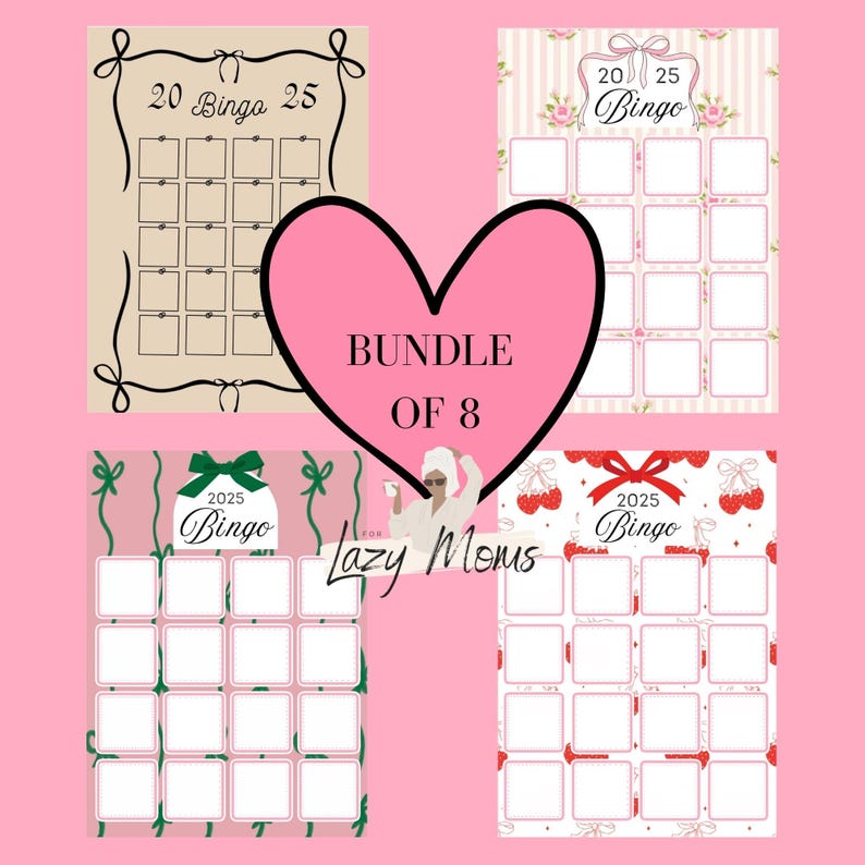 2025 BINGO Card Bundle (8) | Printable 2025 Bingo Card | Instant ...