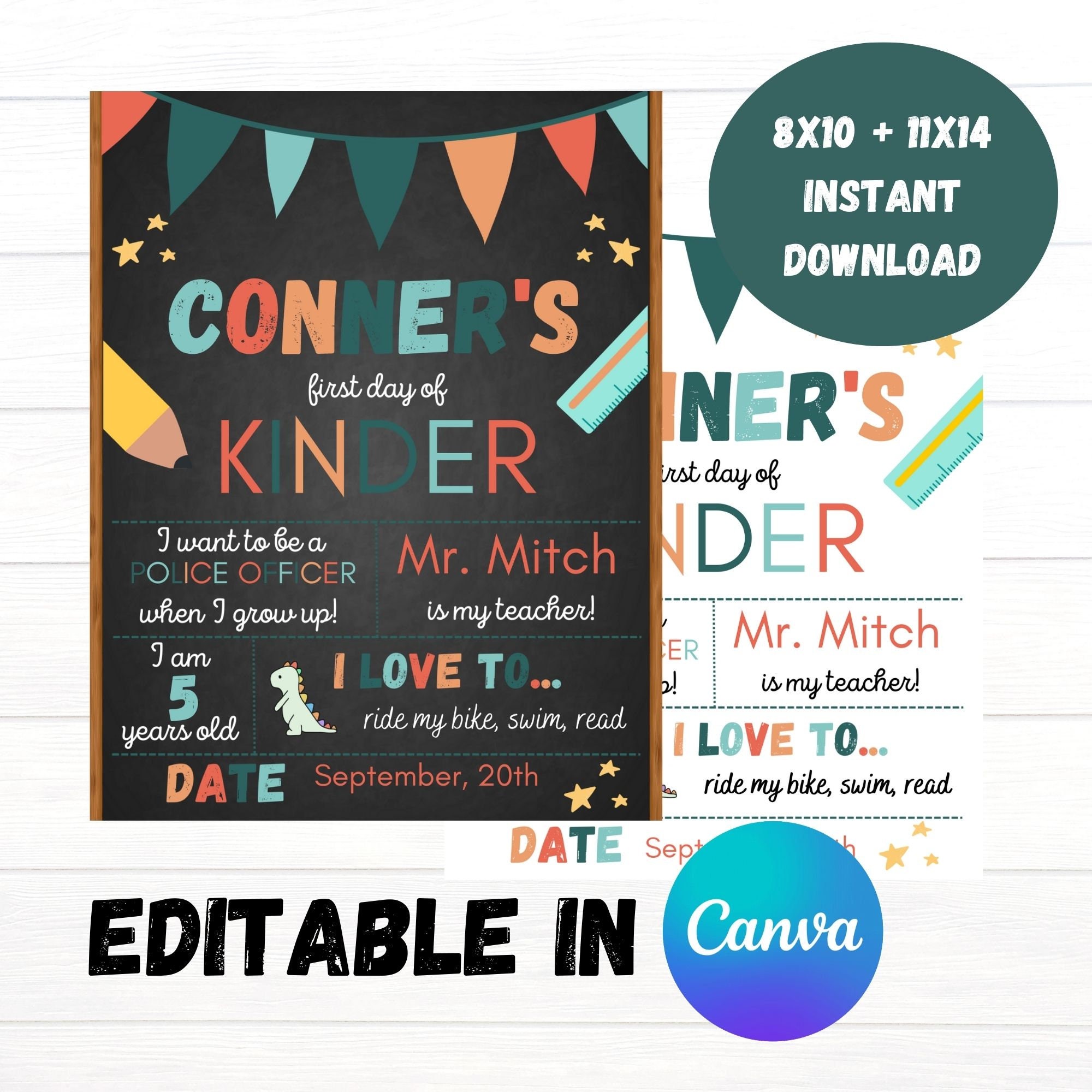 Editable First Day of School Chalkboard Sign PRINTABLE First - Etsy