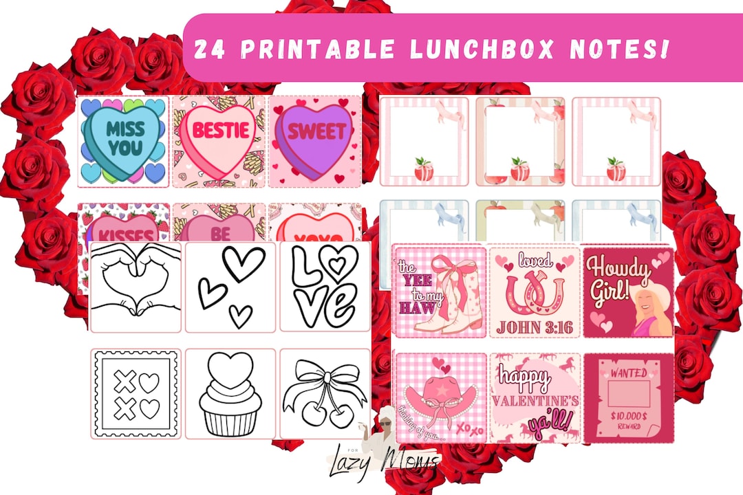 Printable Valentine's Day Lunchbox Notes, Conversation Heart Lunch ...