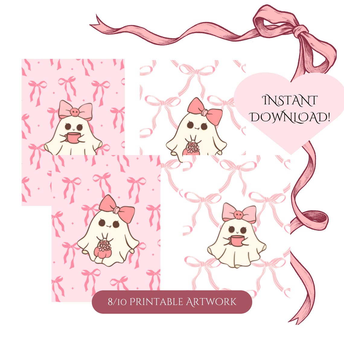 Printable Halloween Decor | Coquette Ghost Print | Digital Download ...