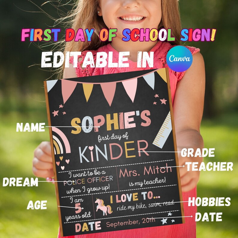 Editable First Day of School Chalkboard Sign PRINTABLE First - Etsy