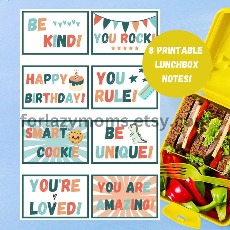 Printable Lunchbox Notes, Daily Affirmations for Children, School Lunch ...