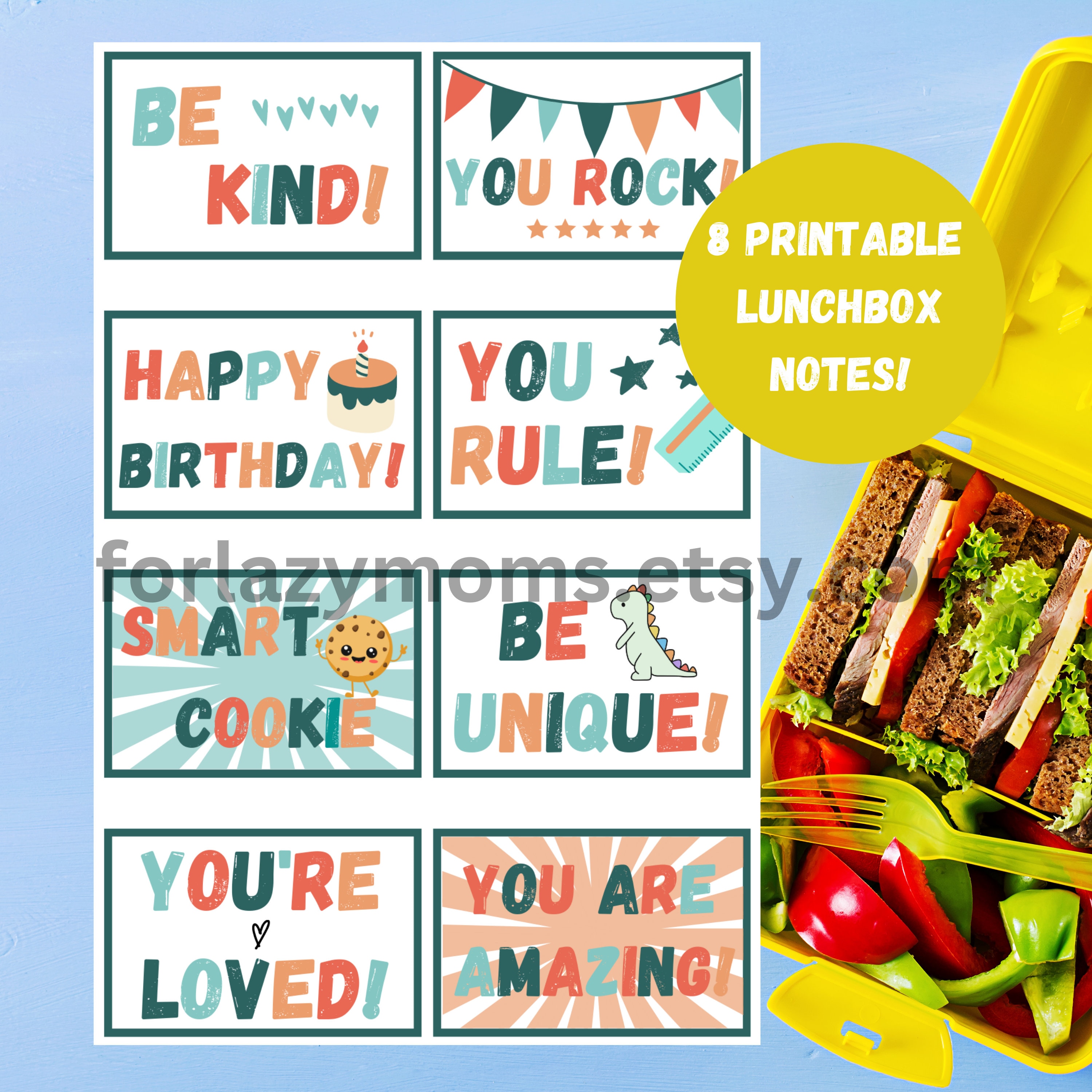 Printable Lunchbox Notes, Daily Affirmations for Children, School Lunch ...