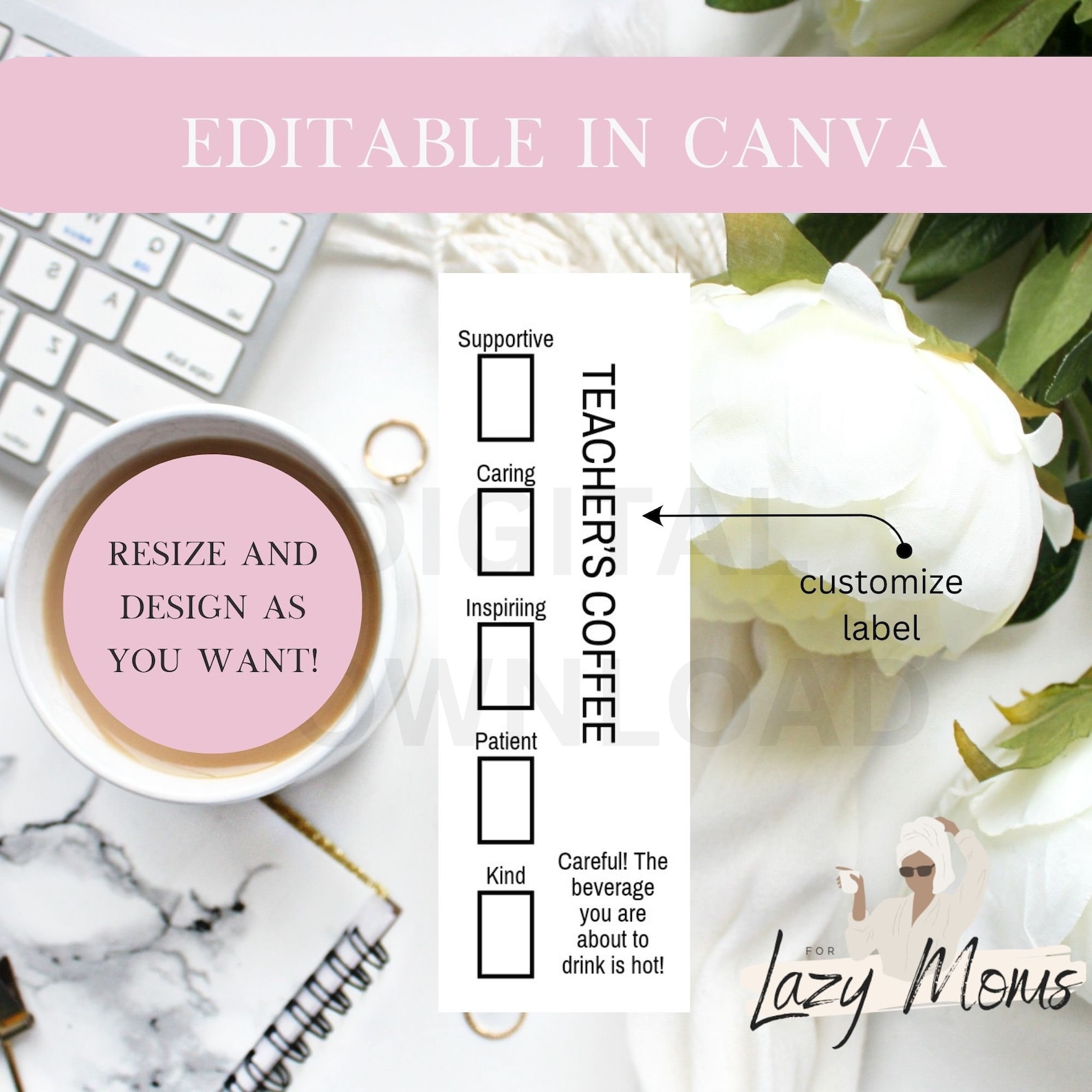 EDITABLE Teacher Fuel Coffee Cup Label | CUSTOM Coffee Cup Label ...