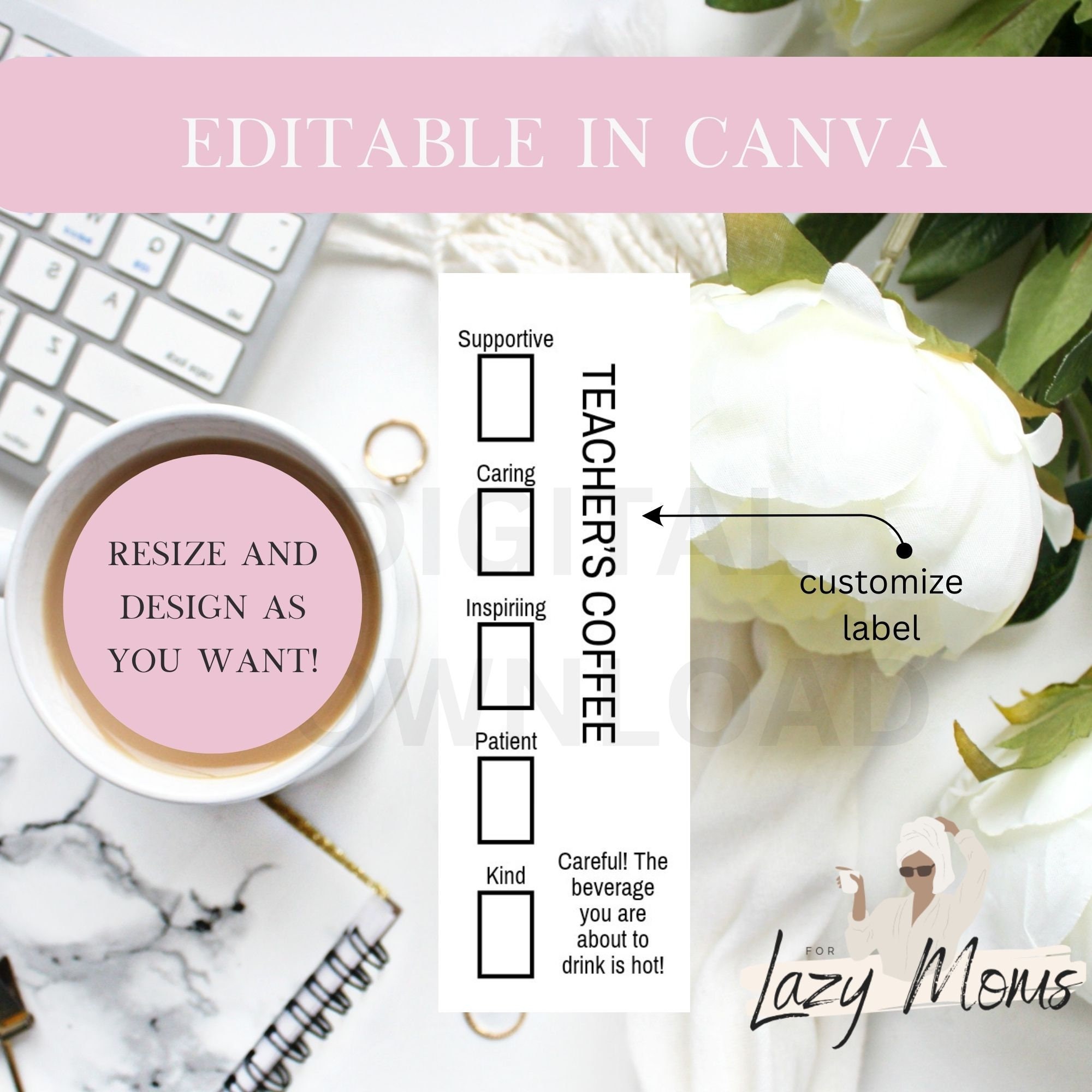 EDITABLE Teacher Fuel Coffee Cup Label | CUSTOM Coffee Cup Label ...