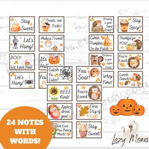 Printable FALL + HALLOWEEN Lunchbox Notes, Fall School Lunchbox Notes ...