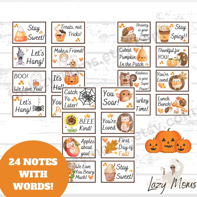 Printable FALL + HALLOWEEN Lunchbox Notes, Fall School Lunchbox Notes ...