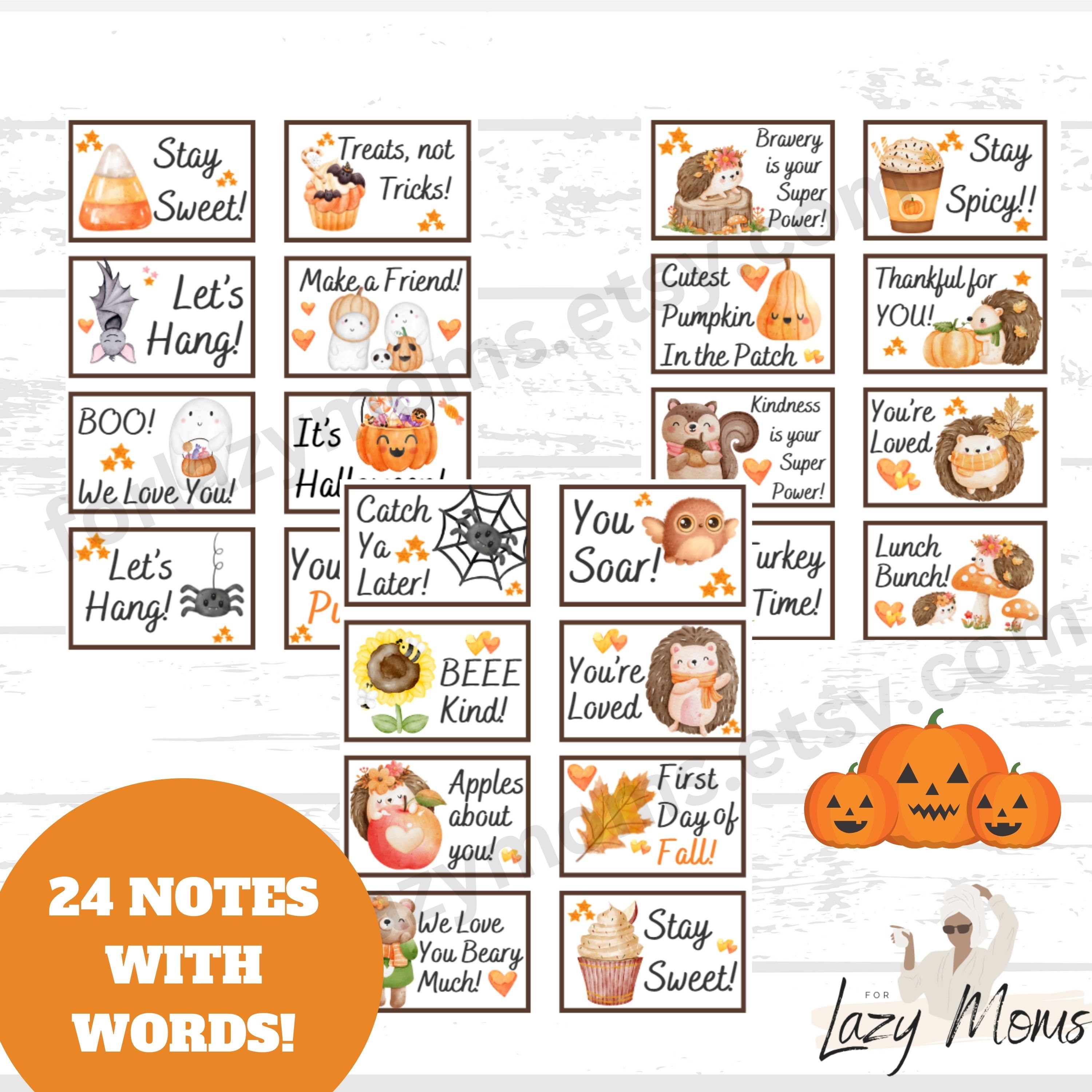 Printable FALL + HALLOWEEN Lunchbox Notes, Fall School Lunchbox Notes ...