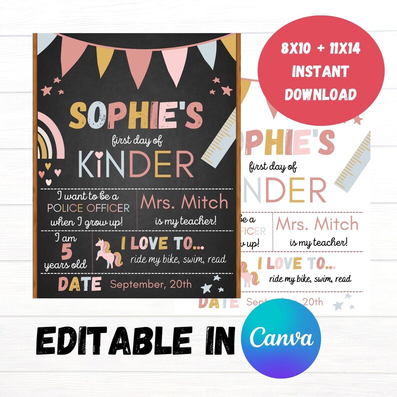 Editable First Day of School Chalkboard Sign PRINTABLE First - Etsy