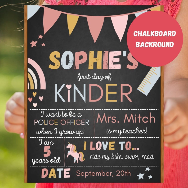 Editable First Day of School Chalkboard Sign, PRINTABLE First Day of ...