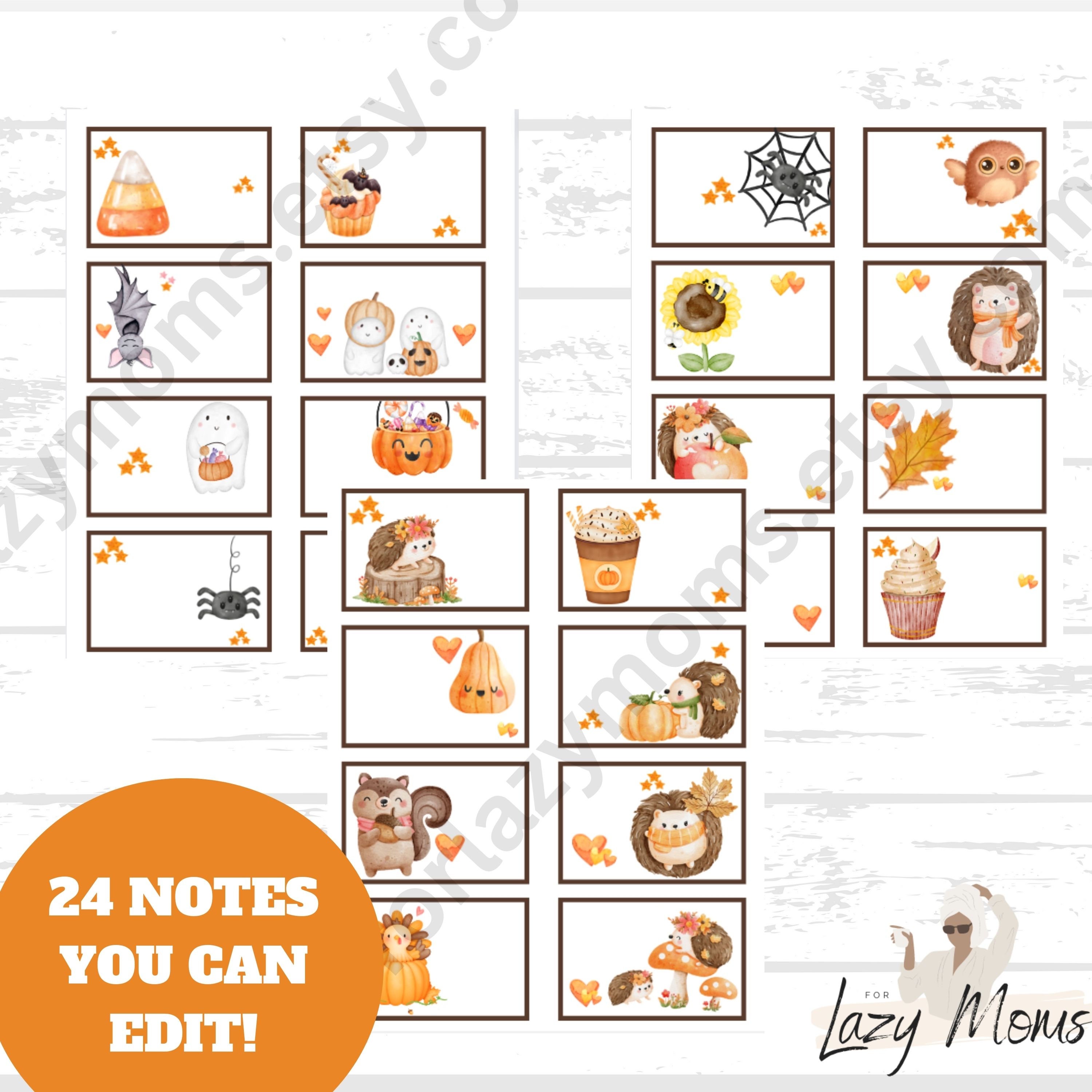 Printable FALL + HALLOWEEN Lunchbox Notes, Fall School Lunchbox Notes ...