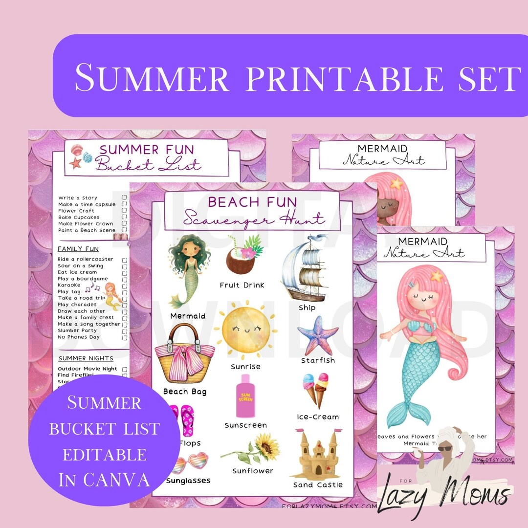 Printable Summer Activities; Summer Bucket List, Beach Scavenger Hunt ...