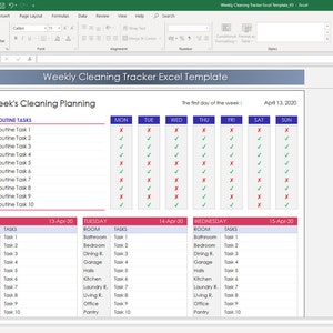 Weekly Cleaning Tracker Excel Template: Printable Cleaning Planner - Etsy