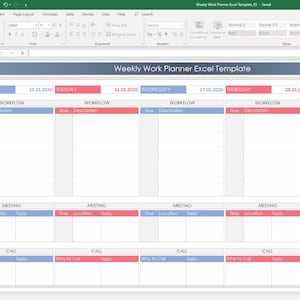Weekly Work Planner Excel Template Weekly Work Tracker - Etsy Canada