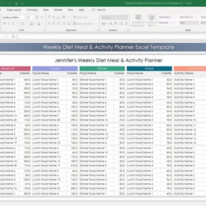 Weekly Diet Meal & Activity Planner Excel Template Meal - Etsy