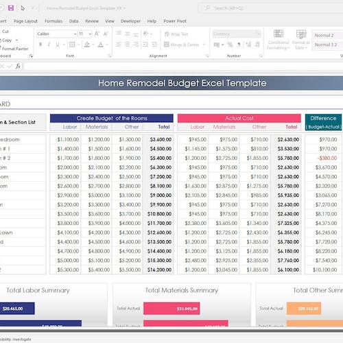 Simple Home Renovation Budget Excel Template Basic Etsy